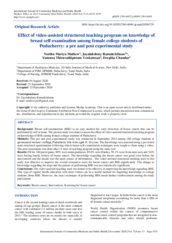 (PDF) Effect of video-assisted structured teaching program on knowledge ...