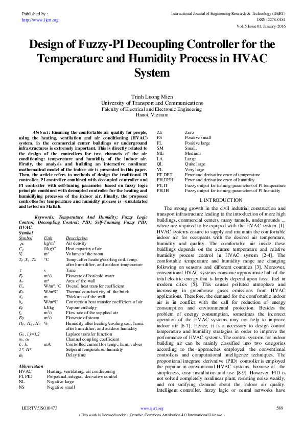 Pdf Design Of Fuzzy Pi Decoupling Controller For The Temperature And