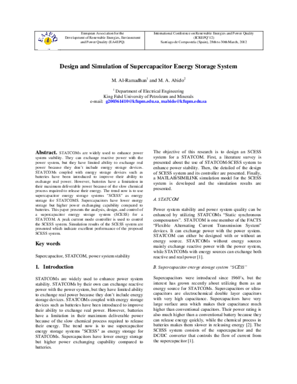 Pdf Design And Simulation Of Supercapacitor Energy Storage System