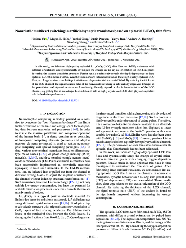 (PDF) Nonvolatile multilevel switching in artificial synaptic ...