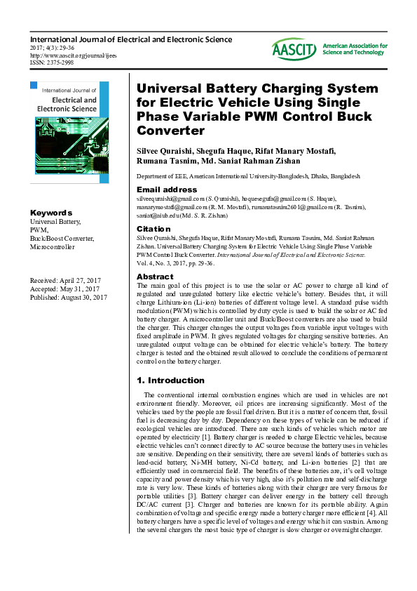 (PDF) Universal Battery Charging System for Electric Vehicle Using Single Phase Variable PWM ...