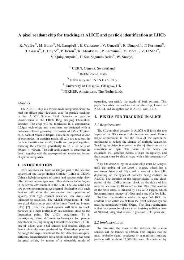 (PDF) A pixel readout chip for tracking at ALICE and particle identification at LHCb