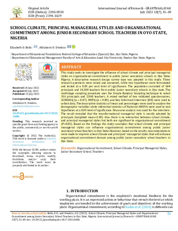 (PDF) School Climate, Principal Managerial Styles and Organisational ...