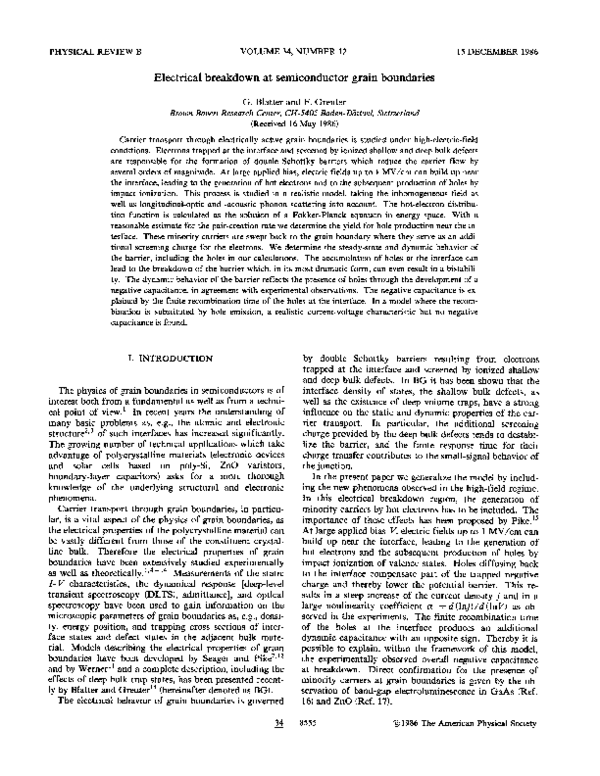(PDF) Electrical breakdown at semiconductor grain boundaries