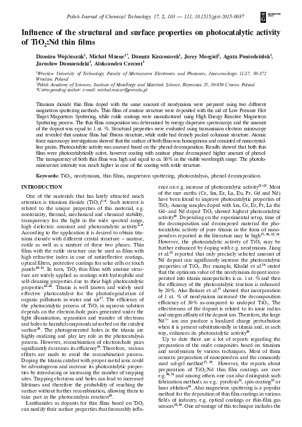Pdf Influence Of The Structural And Surface Properties On Photocatalytic Activity Of Tio2 Nd