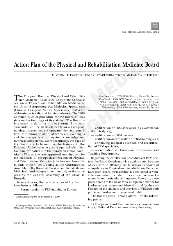 (PDF) Action plan of the Physical and Rehabilitation Medicine Board