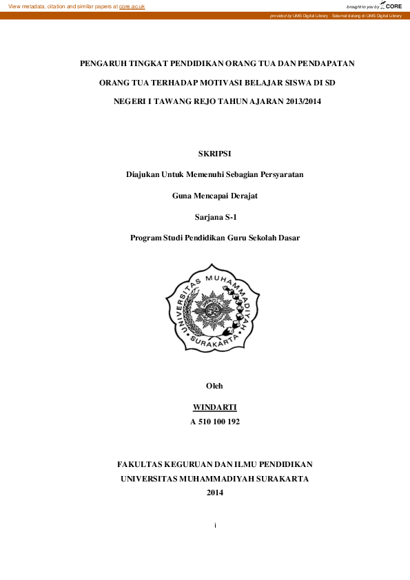 (PDF) Pengaruh Tingkat Pendidikan Orang Tua Dan Pendapatan Orang Tua Terhadap Motivasi Belajar ...
