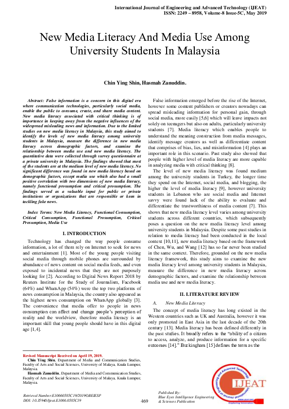 (PDF) New Media Literacy And Media Use Among University Students In ...