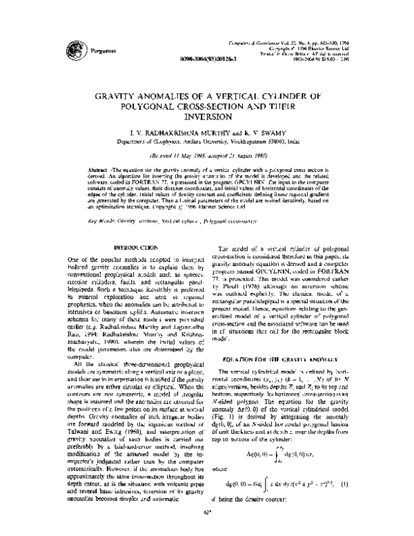 (PDF) Gravity anomalies of a vertical cylinder of polygonal cross-section and their inversion