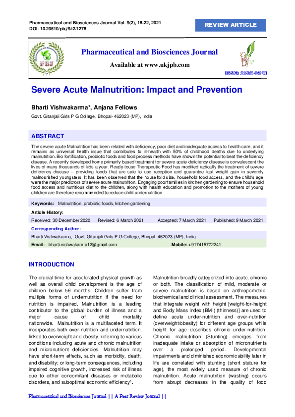(PDF) Severe Acute Malnutrition: Impact and Prevention