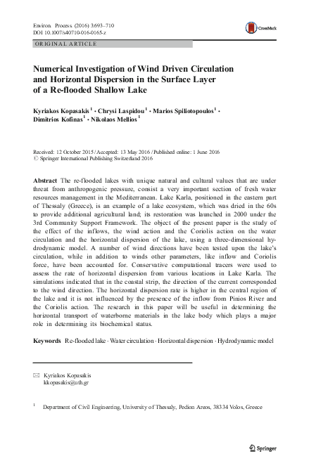 (PDF) Numerical Investigation of Wind Driven Circulation and Horizontal Dispersion in the ...