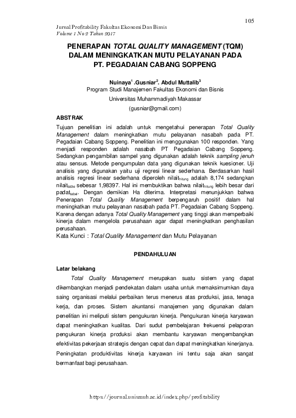 (PDF) Penerapan Total Quality Management (TQM) Dalam Meningkatkan Mutu Pelayanan Pada Pt ...