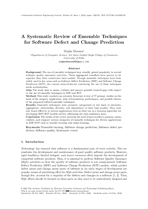 (PDF) A Systematic Review of Ensemble Techniques for Software Defect ...
