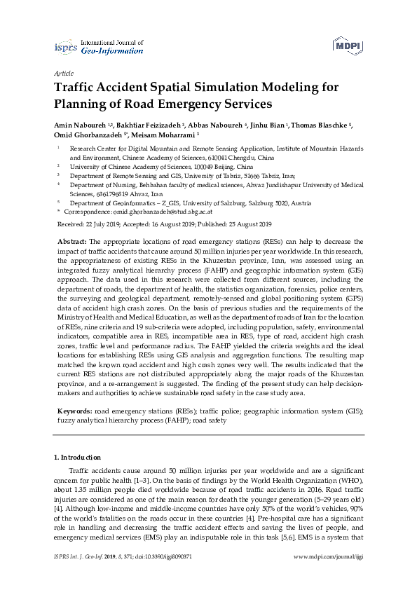 Pdf Traffic Accident Spatial Simulation Modeling For Planning Of Road Emergency Services