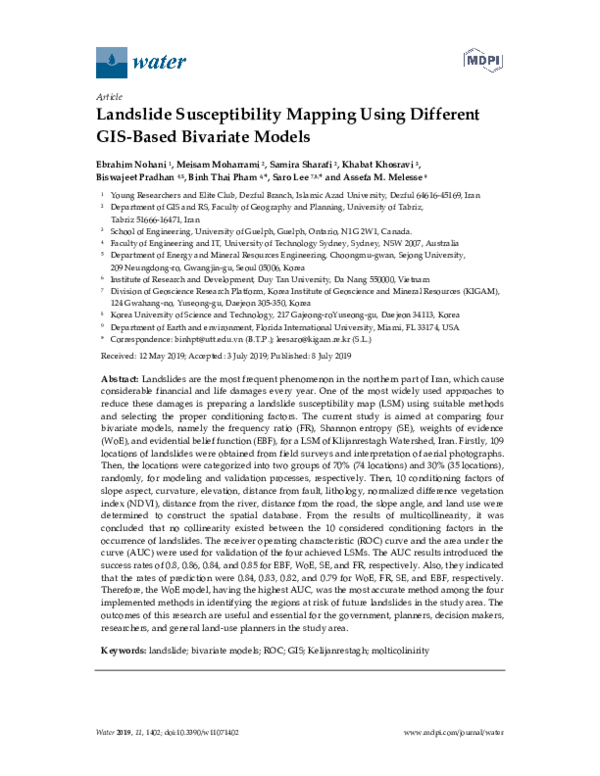(PDF) Landslide Susceptibility Mapping Using Different GIS-Based Bivariate Models