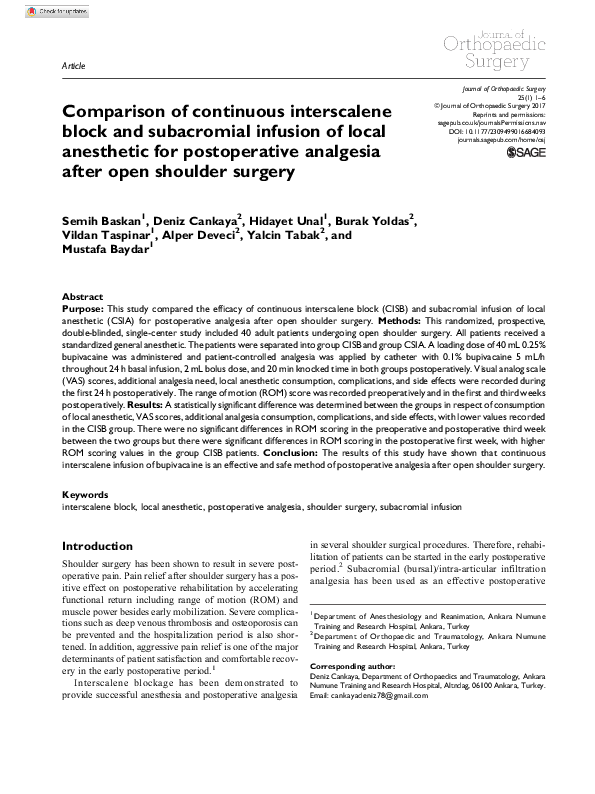 (PDF) Comparison of continuous interscalene block and subacromial ...