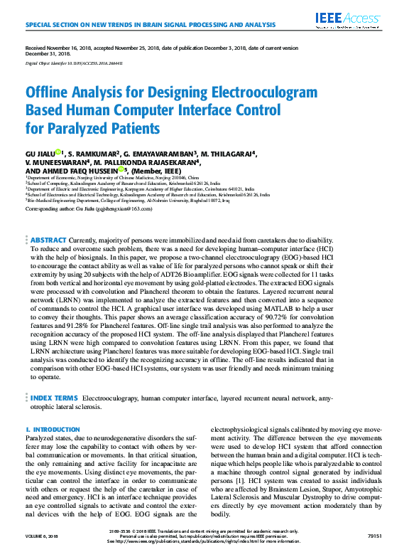 Pdf Offline Analysis For Designing Electrooculogram Based Human Computer Interface Control For