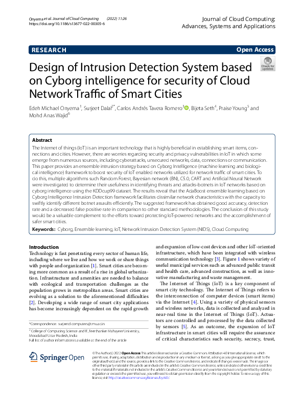 Pdf Design Of Intrusion Detection System Based On Cyborg Intelligence For Security Of Cloud