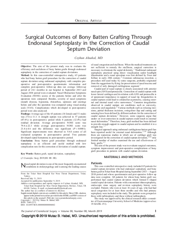 (PDF) Surgical Outcomes of Bony Batten Grafting Through Endonasal Septoplasty in the Correction ...