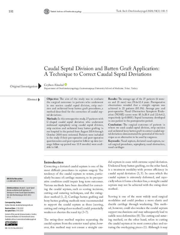 (PDF) Caudal Septal Division and Batten Graft Application: A Technique to Correct Caudal Septal ...