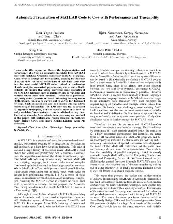Pdf Automated Translation Of Matlab Code To C With Performance And Traceability