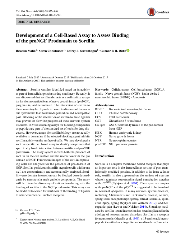 (PDF) Development of a Cell-Based Assay to Assess Binding of the proNGF ...