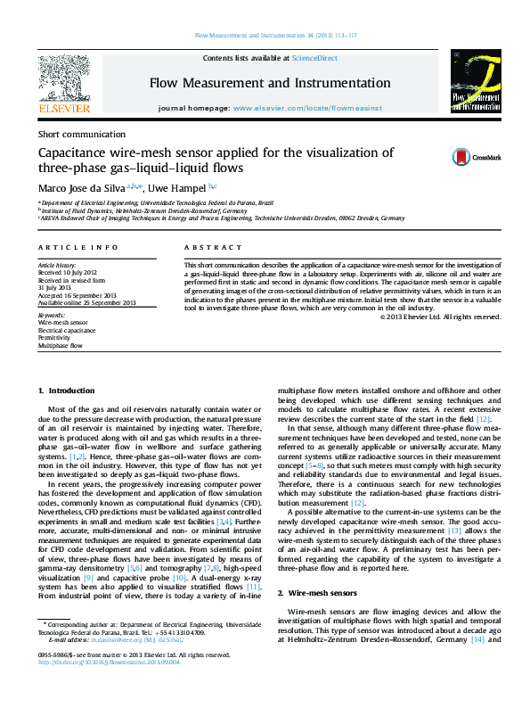 Pdf Capacitance Sensor For Visualizing Three Phase Flows