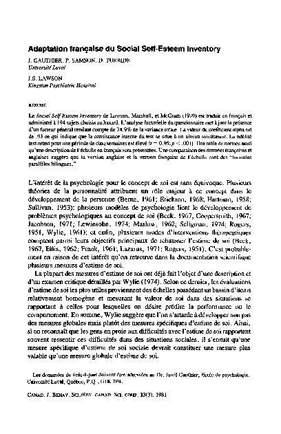 (PDF) Adaptation française du Social Self-Esteem Inventory