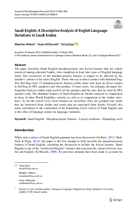 (PDF) Saudi English: A Descriptive Analysis of English Language ...