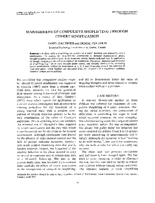 (PDF) Management of compulsive shoplifting through covert sensitization