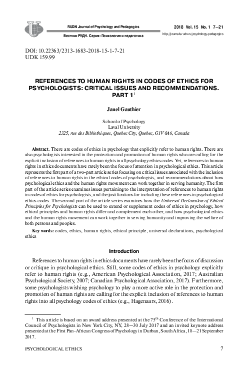 (PDF) Human Rights in Psychologists' Ethics Codes
