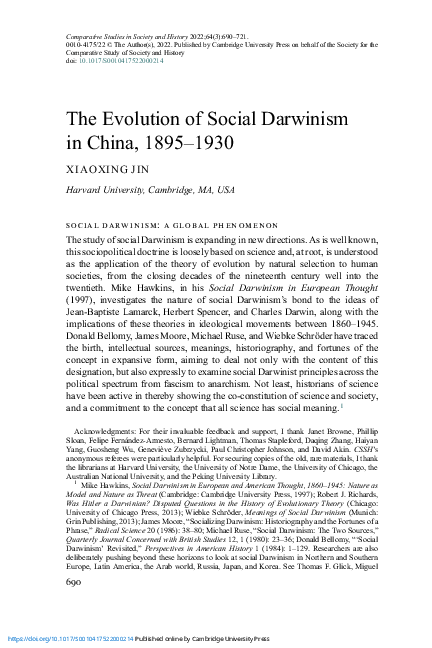 (PDF) The Evolution of Social Darwinism in China, 1895–1930