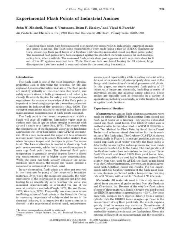 (PDF) Experimental Flash Points of Industrial Amines