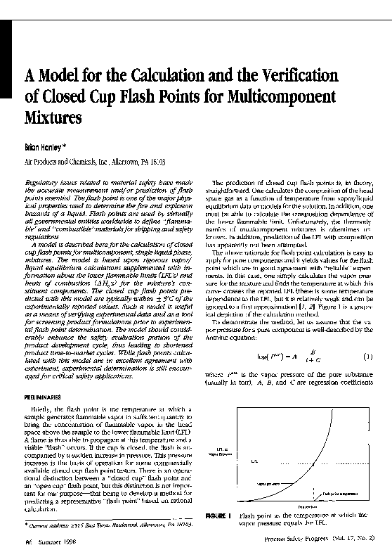 (PDF) A model for the calculation and the verification of closed cup flash points for ...