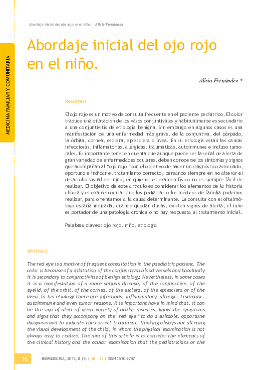 (PDF) Abordaje inicial del ojo rojo en el niño