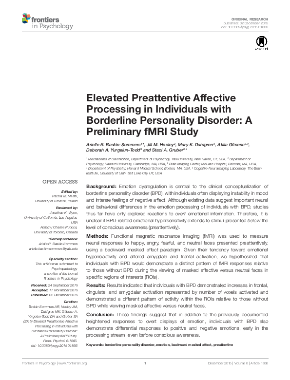 (PDF) Elevated Preattentive Affective Processing in Individuals with ...