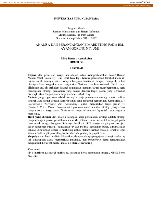 (PDF) Analisa Dan Perancangan E-Marketing Pada Rm. Ayam Goreng Ny. Umi