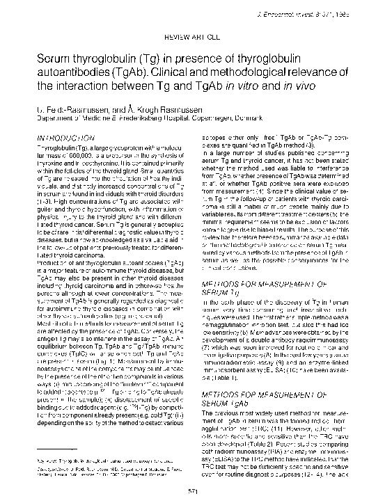 (PDF) Serum thyroglobulin (Tg) in presence of thyroglobulin autoantibodies (TgAb). Clinical and ...