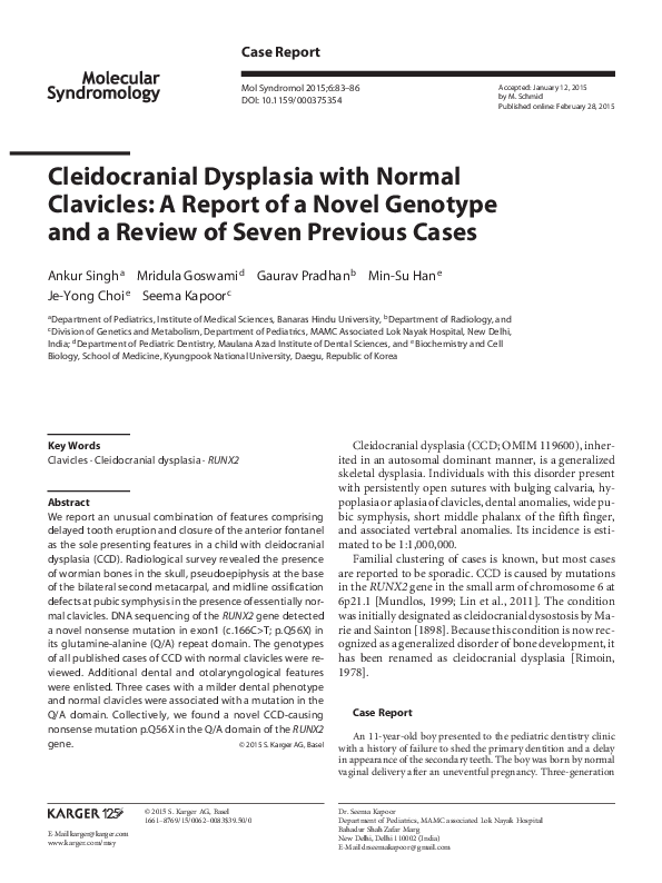 (PDF) Cleidocranial Dysplasia with Normal Clavicles: A Report of a ...