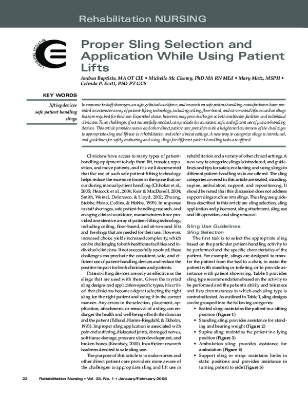 (PDF) Proper Sling Selection and Application While Using Patient Lifts