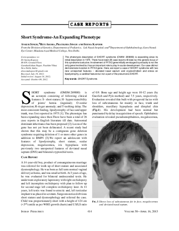 (PDF) Short syndrome-an expanding phenotype