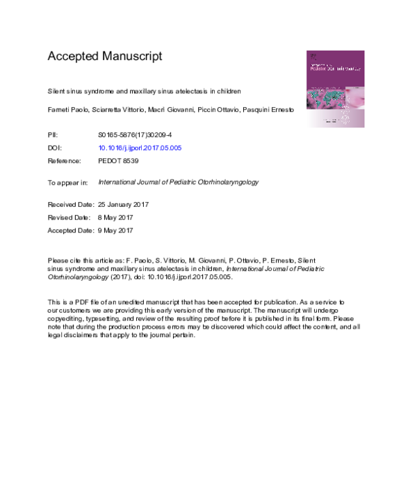 (PDF) Silent sinus syndrome and maxillary sinus atelectasis in children
