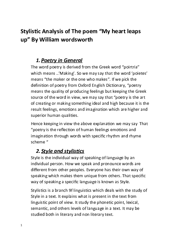 (DOC) Stylistic Analysis of The poem "My heart leaps up" By William ...
