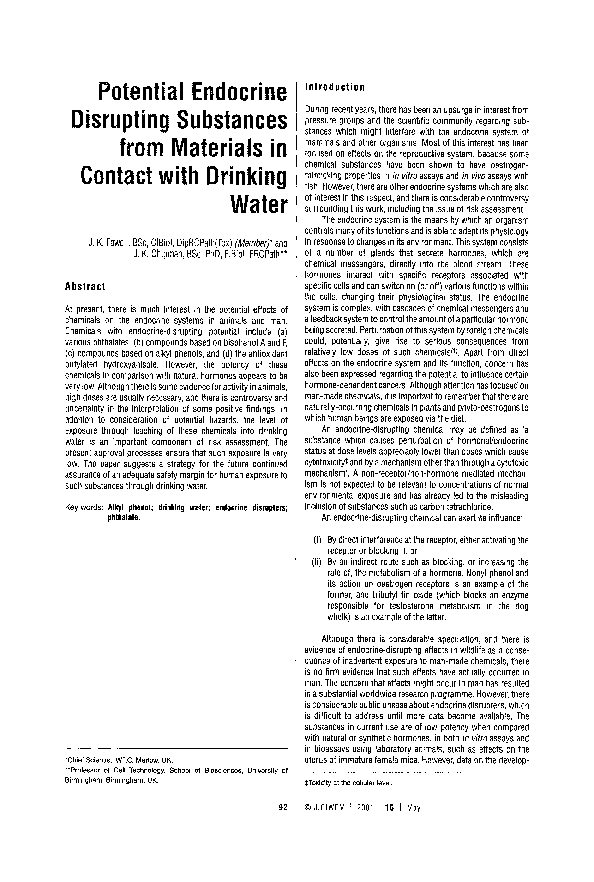 Pdf Potential Endocrine Disrupting Substances From Materials In Contact With Drinking Water