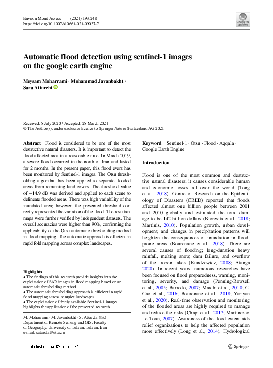 (PDF) Automatic flood detection using sentinel-1 images on the google earth engine