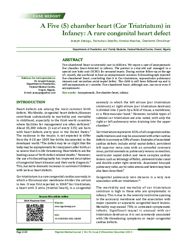 (PDF) A Five (5) chamber heart (Cor Triatriatum) in Infancy: A rare ...