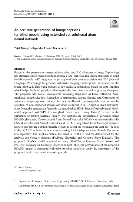 (PDF) An accurate generation of image captions for blind people using extended convolutional ...