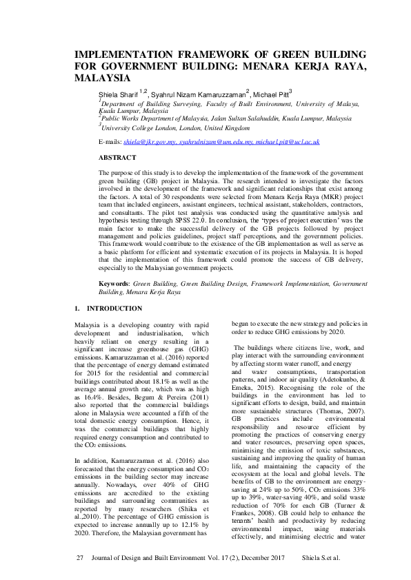 (PDF) Implementation Framework of Green Building for Government ...