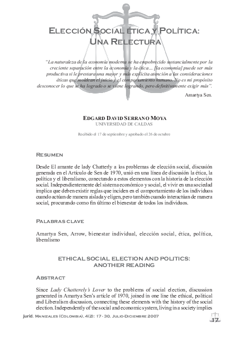 (PDF) Elección social ética y política: una relectura