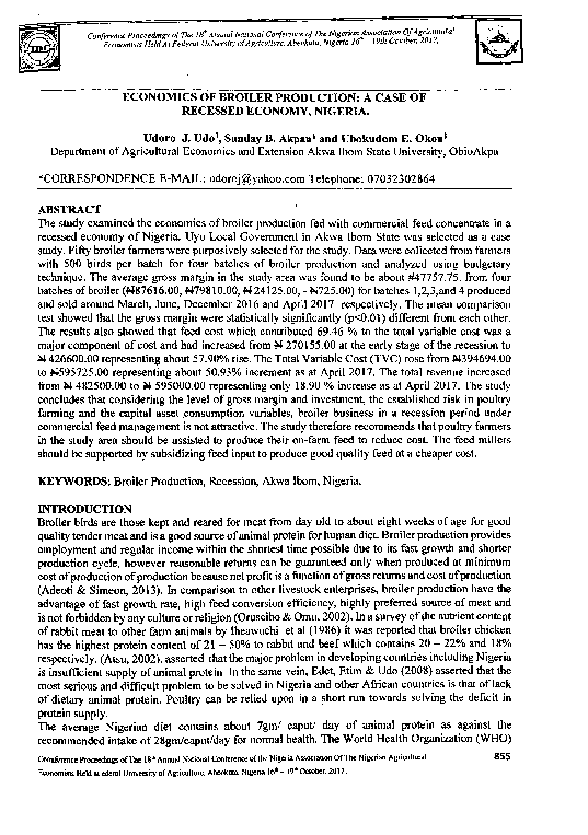 (PDF) Economics of Broiler Production: A Case of Recessed Economy, Nigeria